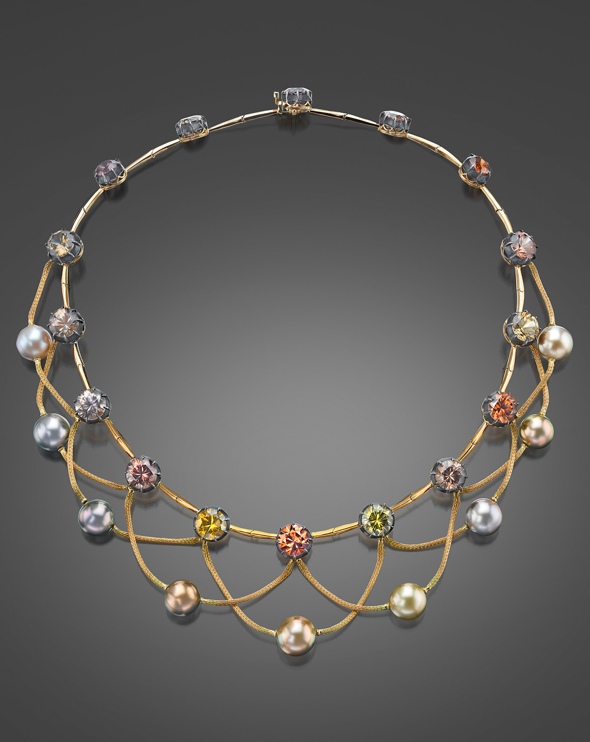 Collectible Natural Color Fijian Pearl and Zircon Necklace and Earrings ...